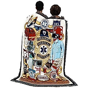 Pure Country Weavers EMS - First Responders Blanket - Gift Tapestry Throw Woven from Cotton - Made in The USA (72x54)