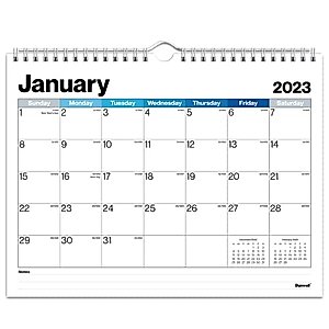 Dunwell Wall Calendar 2023 - (8.5x11, Blue Shades) Office Calendar 2023, Spiral Bound Hanging Calendar for Wall or Desk, Monthly Calendar 8.5 x 11