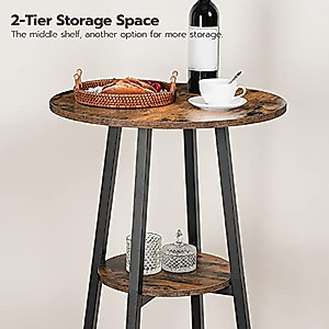HOOBRO Bar Table, Round Pub Table, 2-Tier Bistro Table with Storage, High Top Table, Cocktail Table with Top Particleboard, for Kitchen, Living Room, Meeting Room, Rustic Brown and Black BF55BT01