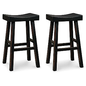 Signature Design by Ashley Glosco 31" Pub Height Wood Saddle Barstool, 2 Count, Black