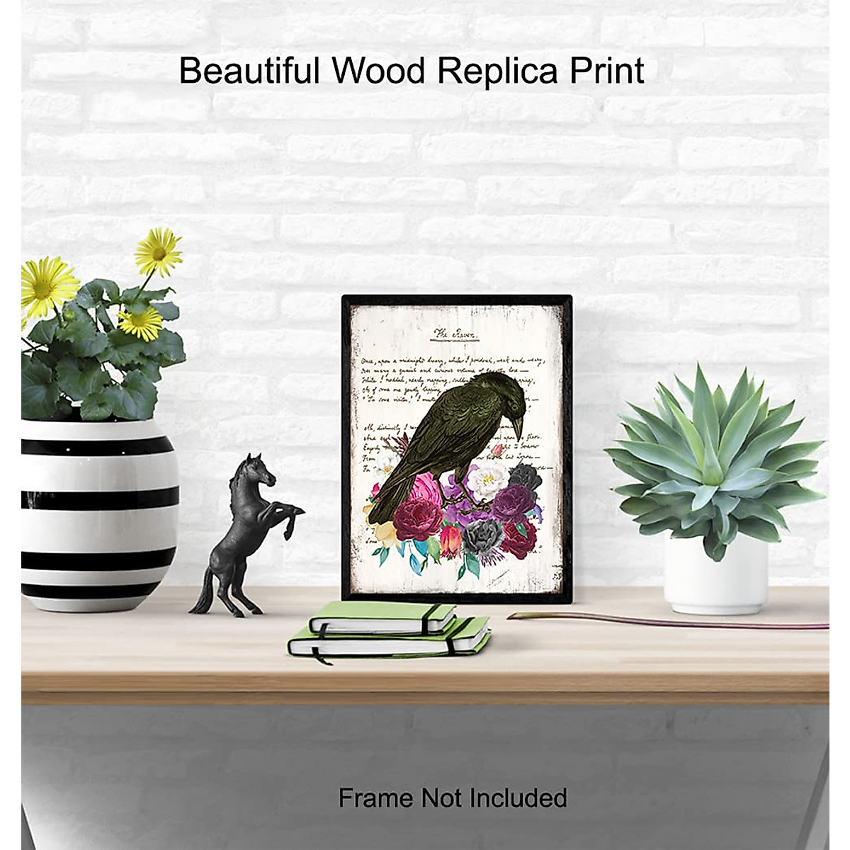 The Raven Edgar Allan Poe Decor - Gift for Medieval, Gothic, Wicca, Wiccan, Witchcraft, Occult Fan, Women - Goth Wall Art - Creepy Poster for Bedroom, Living Room - Crow, Roses, Flowers Picture