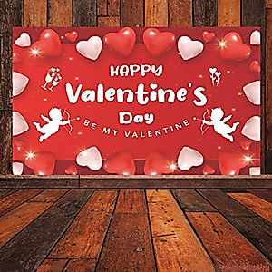 RUIMI Large Size Valentine Banner, Porch Sign with 71''X43.3'',Valentines Decorations Backdrop,Happy Valentines Day Hanging Banners,Valentine's Day Supplies for Home Indoor Outdoor, White
