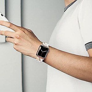 GEAK Compatible with Resin Apple Watch Bands 40mm 38mm 41mm for Women Men, Stylish Resin Bracelet with Stainless Steel Buckle for iWatch Bands 38mm Womens Series 8/7/6/5/4/3/2/1/SE/Ultra Nougat White