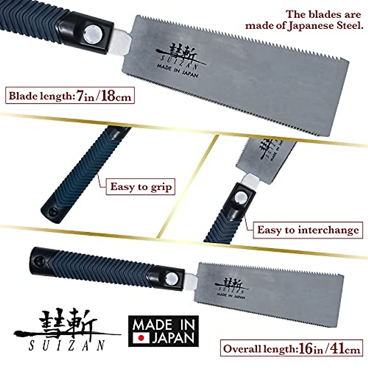 SUIZAN Japanese Pull Saw Hand Saw 7 Inch Ryoba Double Edge for Woodworking Tools Gifts