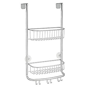 mDesign Over Door Shower Caddy – Practical Metal Shower Shelves with no Drilling Required – Hanging Shower Storage Baskets for All Shower Accessories on 2 Tiers – Chrome
