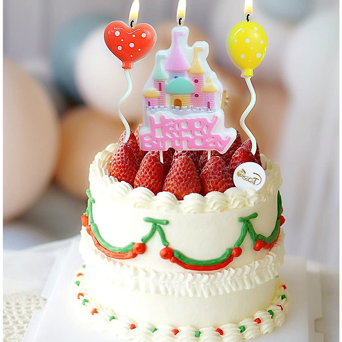 Castle Happy Birthday Candle Set,Fairy Tale Theme Baby Kids Children Happy Birthday Candles,Party Supplies,Cake Decoration (Pink)