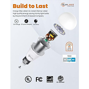 SunLake 12 Pack G25 Vanity Globe Light Bulbs 5 Watt (40 Watt Equivalent) Dimmable, 5000K Daylight LED, Eye Friendly 450 LUMENS, E26 Base, Ideal for Bathroom Makeup Mirror Droplight, Floor lamp