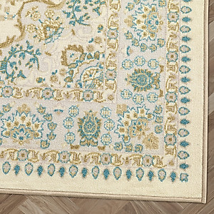 Antep Rugs Alfombras Oriental Traditional 5x7 Non-Skid (Non-Slip) Low Profile Pile Rubber Backing Indoor Area Rugs (Blue Beige, 5' x 7')