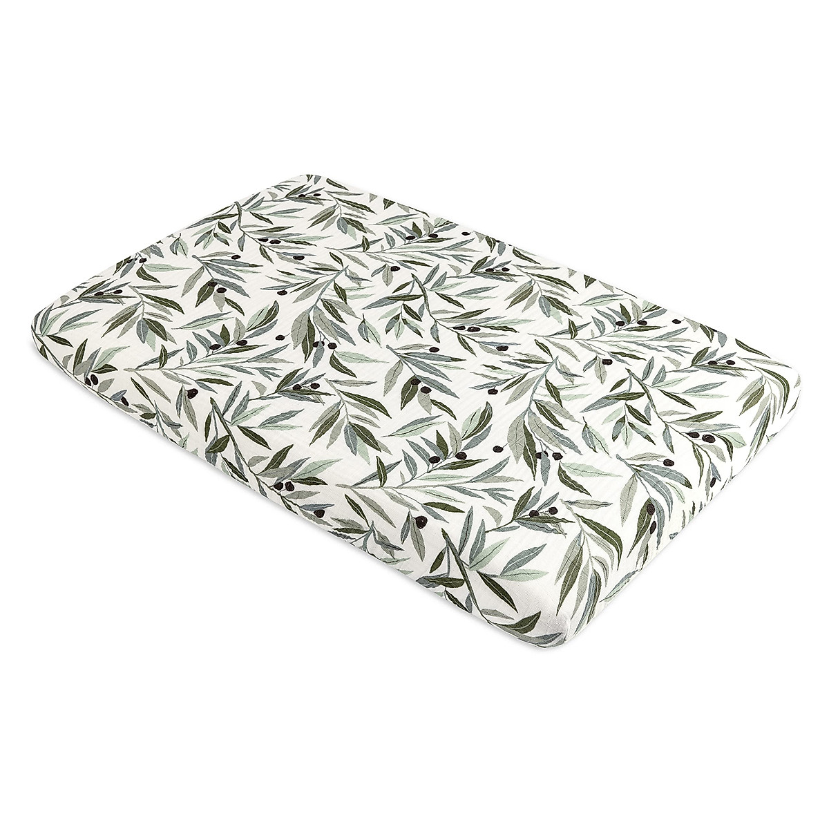 Babyletto 100% Organic Cotton Mini Crib Sheet, GOTS-Certified, Fitted 360°, Ultra-Soft and Breathable Muslin - Olive Branches
