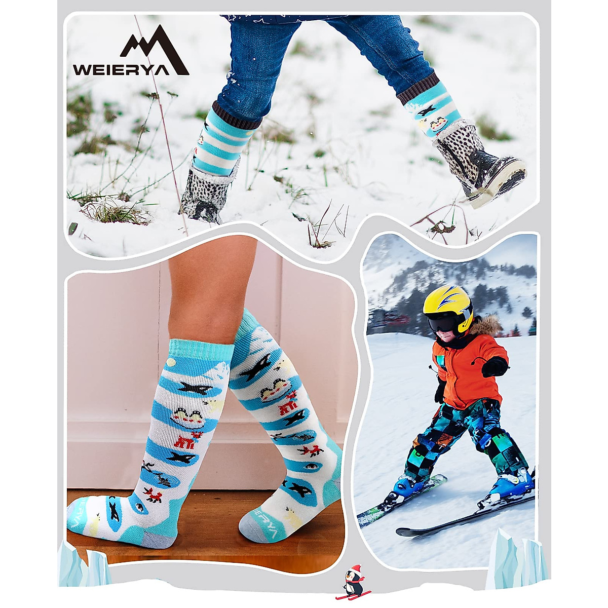 WEIERYA Kids Ski Socks Merino Wool, Thermal Snow Socks, Knee-high Wool Socks for Boys and Girls, 1/3 Pairs Black M 1 Pair