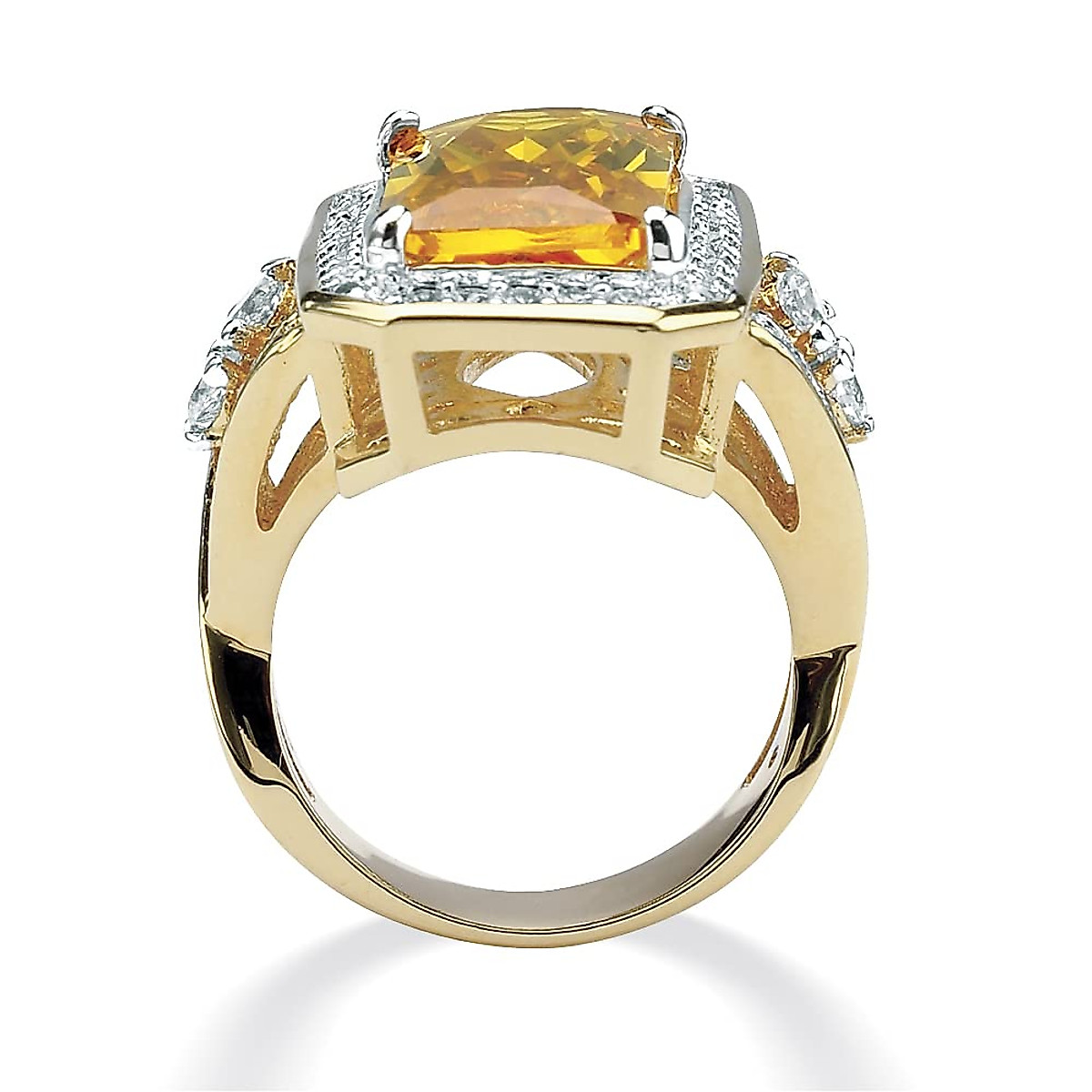 PalmBeach Yellow Gold-plated Emerald Cut Canary Cubic Zirconia Cocktail Ring Sizes 7-12 Size 11