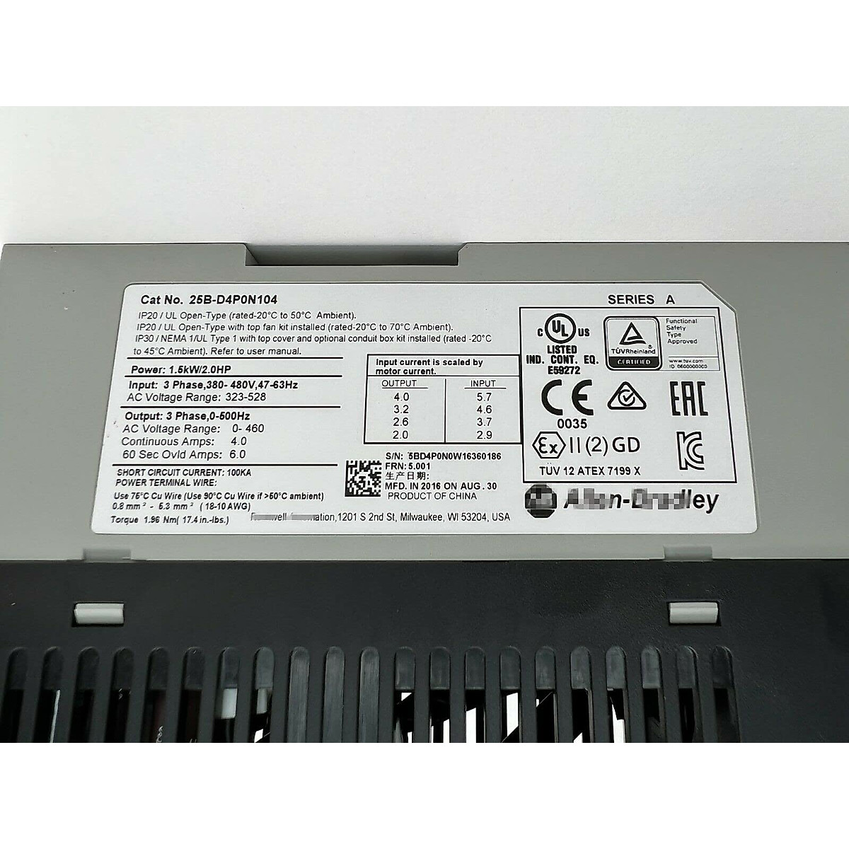 25B-D4P0N104 PowerFlex 525 AC Drive 1.5KW 2Hp VFD 25B-D4P0N104 Sealed in Box 1 Year Warranty Fast