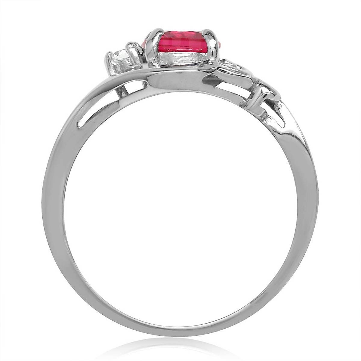 Silvershake Synthetic Ruby Red and White Cubic Zirconia Gold Plated 925 Sterling Silver Engagement Ring Size 8