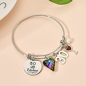 Miss Pink 30th Birthday Jewelry Gifts for Women Stainless Steel Expandable Bangle 30 Year Old Charm Bracelets for Daughter Granddaughter