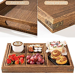 Rustic Wooden Serving Trays with Handle - Set of 7 - Large/Medium/Small/Mini-Nesting Multipurpose Trays - for Breakfast, Coffee Table/Butler & More