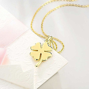 Greendou Fashion Jewelry 18K Gold Cute Four-Leaf Clover Lucky Adjustable Pendant Necklace