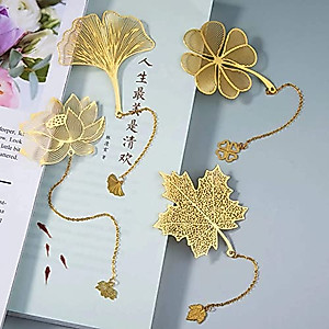 Metal Bookmarks with Chain, Golden Hollow Bookmark 2 Pcs
