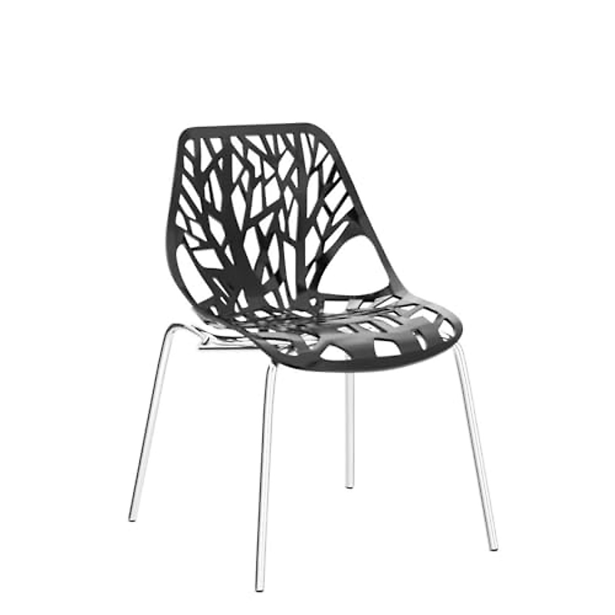 CangLong Modern Mid Century Plastic Shell Hollow Matal Legs Dining Chairs, set of 4, Black