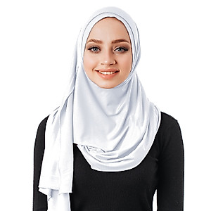 VeilWear No pins, cotton head scarf, instant hijab one piece, ready to wear muslim accessories for women (white)