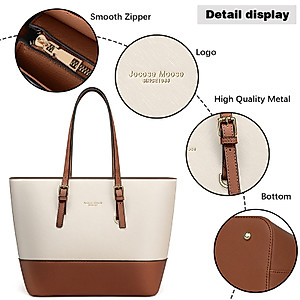 Jocose Moose Handbags for Women Wallet Tote Bag Shoulder Bag Top Handle Satchel Purse Set 3pcs (Beige + Brown)