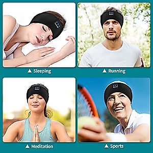 MMUSS Sleep Headphones Wireless Sport Headband with Ultra Thin HD Stereo Speakers, Wireless Music Headphone with IPX6 Waterproof Microphones for Side Sleeper Running Yoga Meditation (Black)