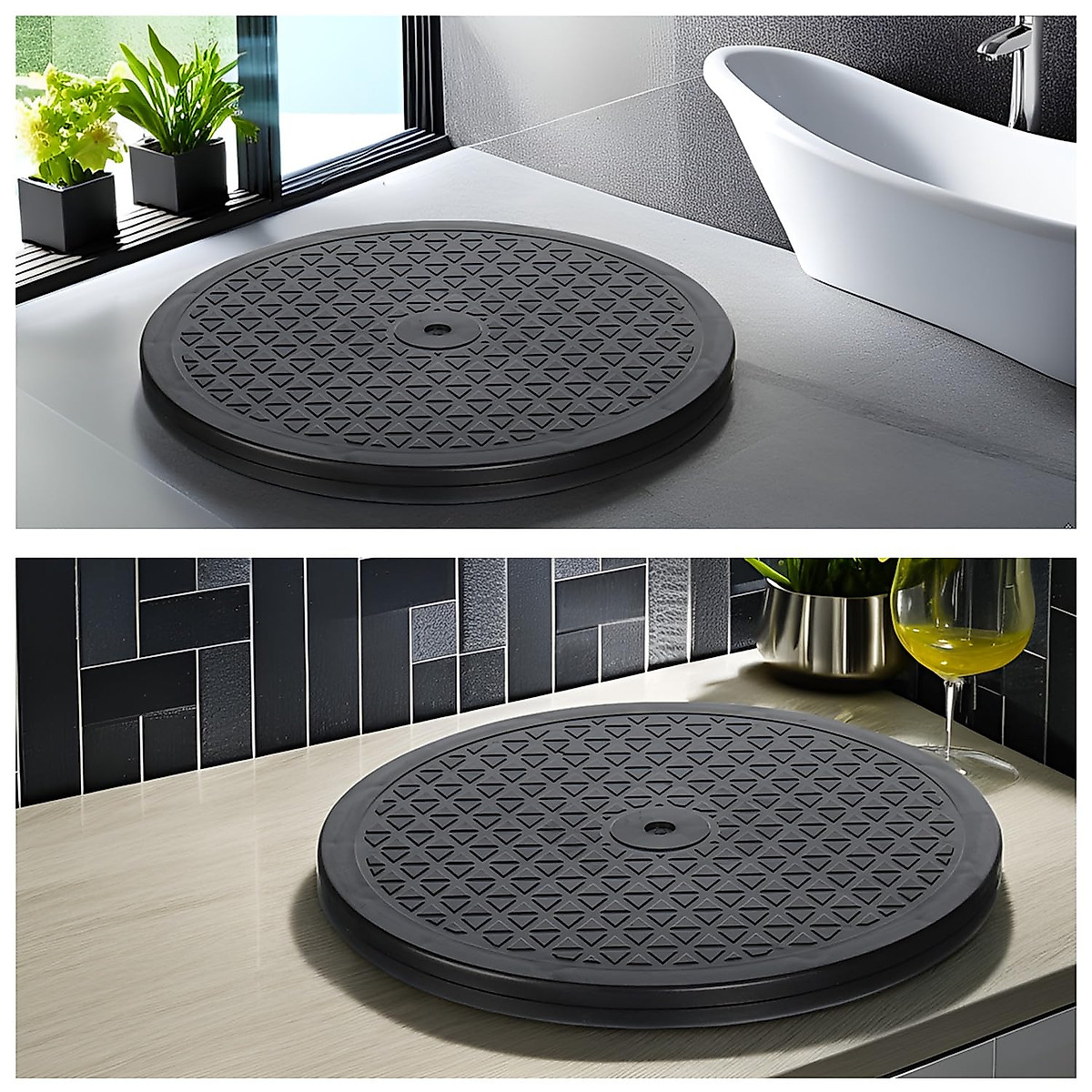 Pack of 3, 12 Inch Lazy Susan Turntable Organizer, Non Skid Heavy Duty Rotating Swivel Steel Ball Bearings, Holds up to 80 lbs, Black Plastic Turn Table - Used for Cabinets, Monitor, TV, etc