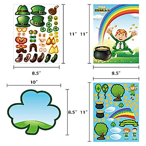GloDreAm 24PCS St. Patrick’s Day DIY Stickers for Kids - Shamrock Lucky Irish Leprechaun Party Games Favors Supplies - School Class Activity Crafts