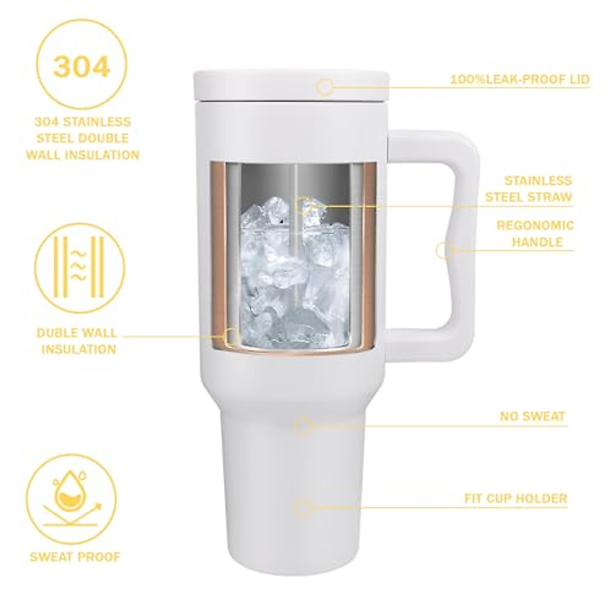 Towsnails 40 oz Tumbler with Handle and Straw Lid | Insulated Cup Reusable Stainless Steel Water Bottle Travel Mug Cupholder Friendly | Gifts for Women Men Him Her - White