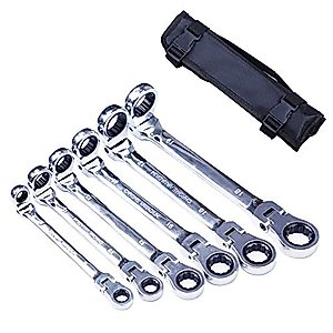 BANG 4 BUCK Metric Ratchet Wrench Set Double Box End Flex Head Ratcheting Wrench Roll for Craftsman, 8-19mm Standard Wrench Set Chrome Vanadium Steel Gear Wrench with Organizer Pouch, 6-Piece