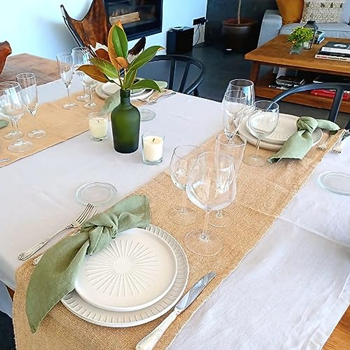 Burlap Table Runners Jute Table Runners 2 Pieces 13x84 Inch Khaki Summer Table Linens for Rustic Wedding Birthday Party Decoration