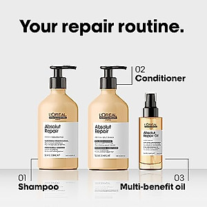 L'Oréal Professionnel Absolut Repair Shampoo | Protein Hair Treatment | Repairs Damage & Provides Shine | With Quinoa & Proteins | For Dry, Damaged Hair | 16.9 Fl. Oz.