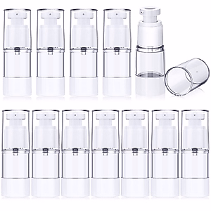 12 Pcs 15 ml Airless Pump Bottles 0.5 oz Travel Pump Bottle Dispenser Refillable Cosmetic Cream Jar Vacuum Makeup Pump Containers Plastic Pump Press Bottles for Lotion Perfume