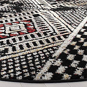 SAFAVIEH Adirondack Collection 6' Round Black / Light Grey ADR202Z Modern Boho Distressed Non-Shedding Dining Room Entryway Foyer Living Room Bedroom Area Rug