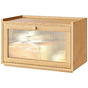 kiplant Large Bread Box for Kitchen Counter, Bamboo Bread Storage Container with Wavy Arcylic Transparent Door, Bamboo Wooden Farmhouse Bread Box for Your House