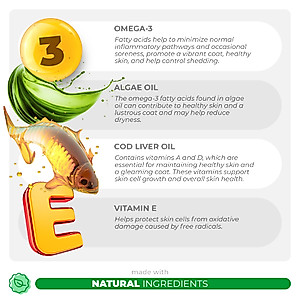 Omega 3 Fish Oil for Dogs - Skin & Coat Supplement with Cod Liver Oil, Algae Oil, EPA & DHA Fatty Acids for Dog Shedding, Itch Relief, Hot Spots, Skin Allergy, Joint & Heart Support - 90 Soft Chews