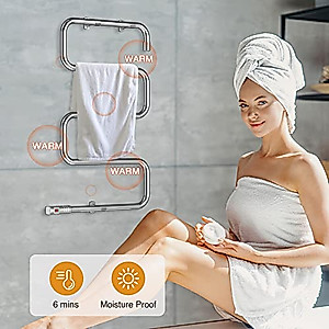 DAILYLIFE Towel Warmer Rack Stainless Steel, Wall Mount & Free Standing, Bended Heated Towel Rack, Drying Rack for Bathroom Space Saving 50W Mirror Polished