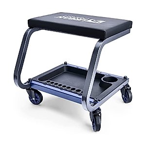 URBANTRANSIT FastBack Shop Stool - 350 Lb Capacity Rolling Stool for The Garage and Workshop, with Organizer Tray and Cupholder - 3 Inch Premium Casters - an Ideal Mechanics Stool or Workshop Stool