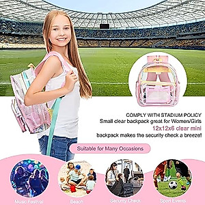 BYXEPA Clear Mini Backpack Stadium Approved TPU 12X12X6 Heavy Duty Transparent Backpacks Book Bag with Reinforced Strap for Teens Girls Women Concerts, Sporting Event, Work, School, Security-Pink