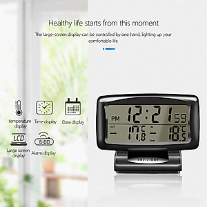 Car Digital Clock Thermometer, Multi-Functional Car Dashboard Thermometer with Backlight Display Mini Car Clock Thermometer Monitor for Indoor and Outdoor