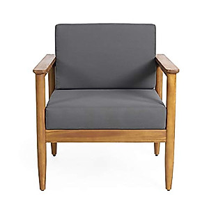 Christopher Knight Home Eudora Outdoor Acacia Wood Club Chair (Set of 2), Teak and Dark Gray