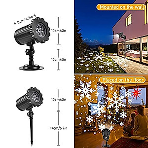Christmas Projector Lights Outdoor, Greenclick Upgraded Rotating Snowflake Projector with Remote Timer IP65 Waterproof LED Christmas Snowfall Projection Lamp for Xmas Holiday House Decoration, 16.4ft