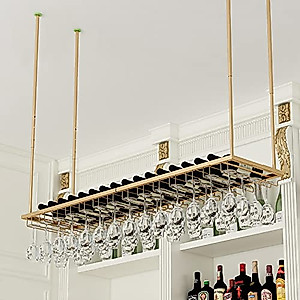 DASHADAO Bar Unit Floating Shelves Ceiling Decorative Wine Racks, Wine Bottle Holder Hanging Metal Iron Wine Glass Rack Goblet Stemware Racks for Bar Kitchen Restaurant Home Decoration