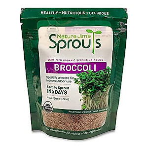 Nature Jims Sprouts Broccoli Sprout Seeds - Certified Organic Broccoli Sprouting Seeds for Indoor/Outdoor Use - Rich in Sulforaphane Healthy, Nutritious Broccoli Seeds Sprout in 5 Days - 8oz