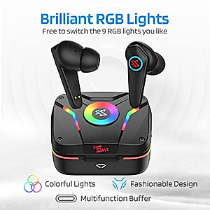LTC SS-503 TWS Wireless Earbuds, Bluetooth 5.1 in-Ear Earphones with Wireless Charging Case IPX4 Waterproof, Built-in Mic RGB Stereo Headphones for Sport, Gaming, Black