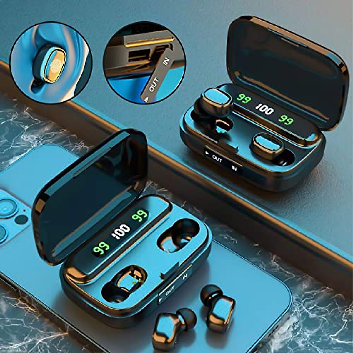 Bluetooth Earbuds, Wireless Earphones Bluetooth 5.3 in-Ear Headphones Touch Control, Fast Charge, LCD Power Display, Built-in Mic Ear Buds for Home Office Sports, Can Be As Power Bank