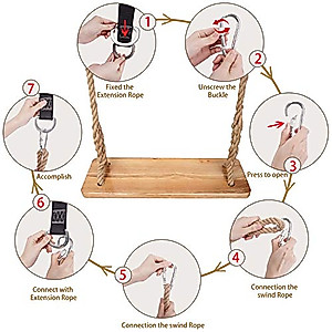 leofit Hanging Wooden Tree Swing 16 x 6.3 Adjustable 80 Inch Rope 40 Inch Connecting Strap Accessories for Backyard, Playground, Porch, Patio, Garden, Park, Home