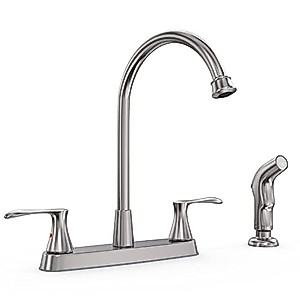GOWIN Brushed Nickel Kitchen Faucet with Side Sprayer, Two Handle High Arc 4 Holes 8 Inch Centerset Stainless Steel Kitchen Sink Faucet with Pull Out Sprayer,Grifos De Cocina
