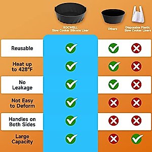 KOCWELL Slow Cooker Liners Compatible for Crock Pot 7-8 QT Oval, Easyjoy for Crock Pot Liners For 7 Quart Oval Slow Cookers, Reusable Silicone Slow Cooker Liner For Crock Pot Insert, Dishwasher Safe BPA Free