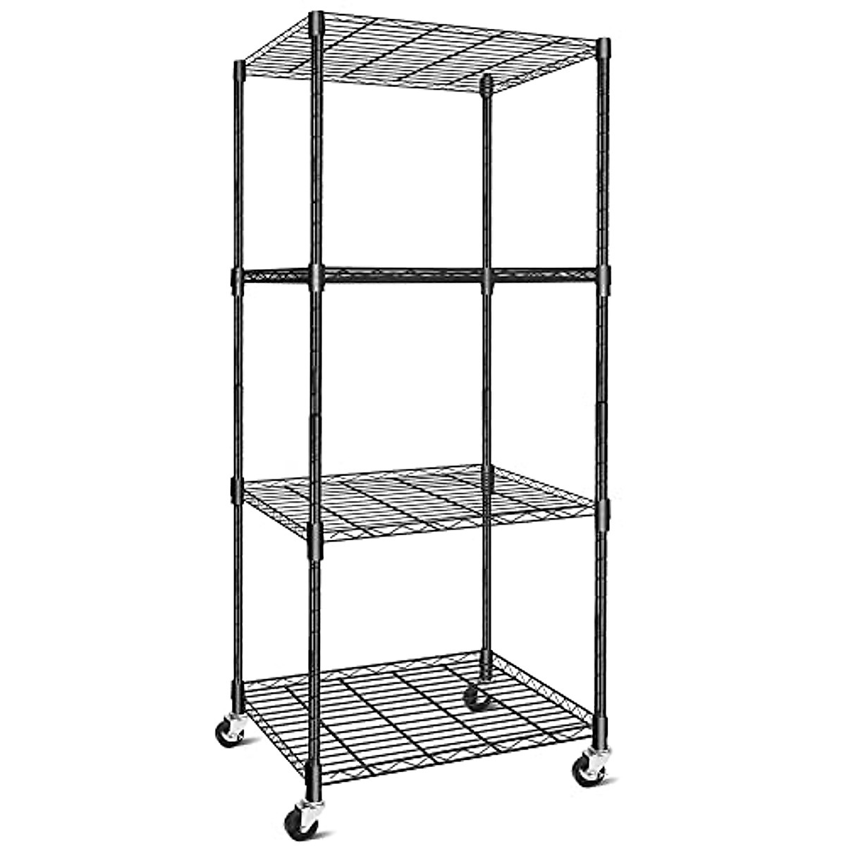 4-Shelf Adjustable, Metal Shelving Unit Heavy Duty, Kitchen Shelf Organizer Rack, Wire Shelving Unit on Wheel Casters, NSF Metal Wire Rack Sheving, Free Standing Gargage and Kitchen Storage Shelves