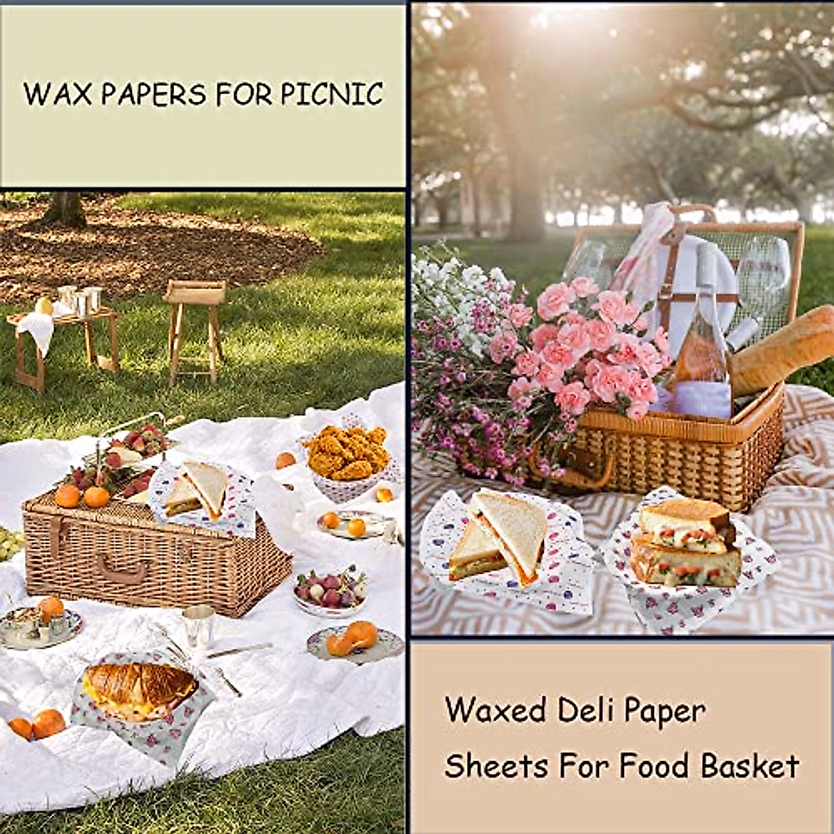 200 Pieces Wax Paper Deli Paper Sheets Sandwich Wrap Parchment Paper Picnic Paper Sheets for Food Basket Liner, Party,Kitchen,Restaurant(9.8inx8.5in)